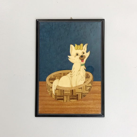 Vintage | Accents | Vintage Inlayed Wood Cat Wall Plaque 95h Kitten ...
